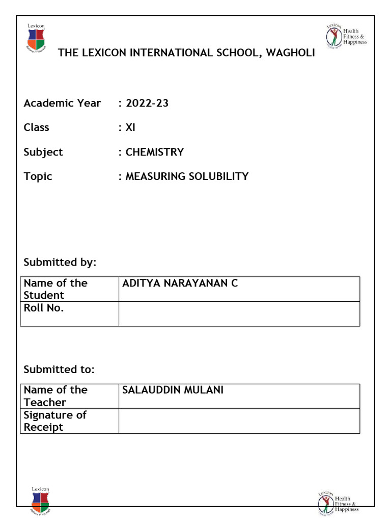 Chemistry Investigatory Project | PDF | Solvation | Solubility