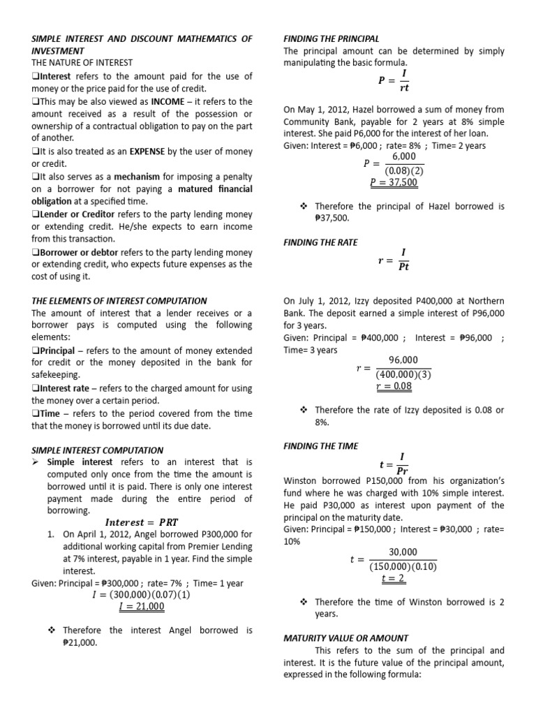 Simple Interest and Discount Calculations | PDF | Interest | Compound ...