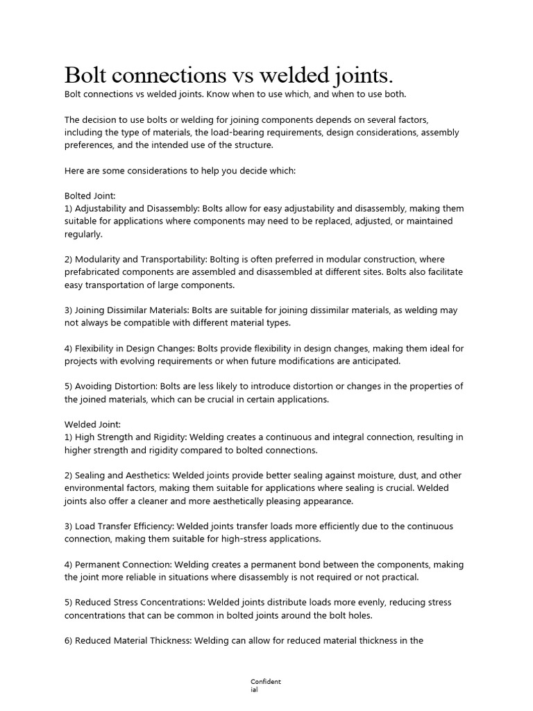 Bolt Connections Vs Welded Joints | PDF | Welding | Construction