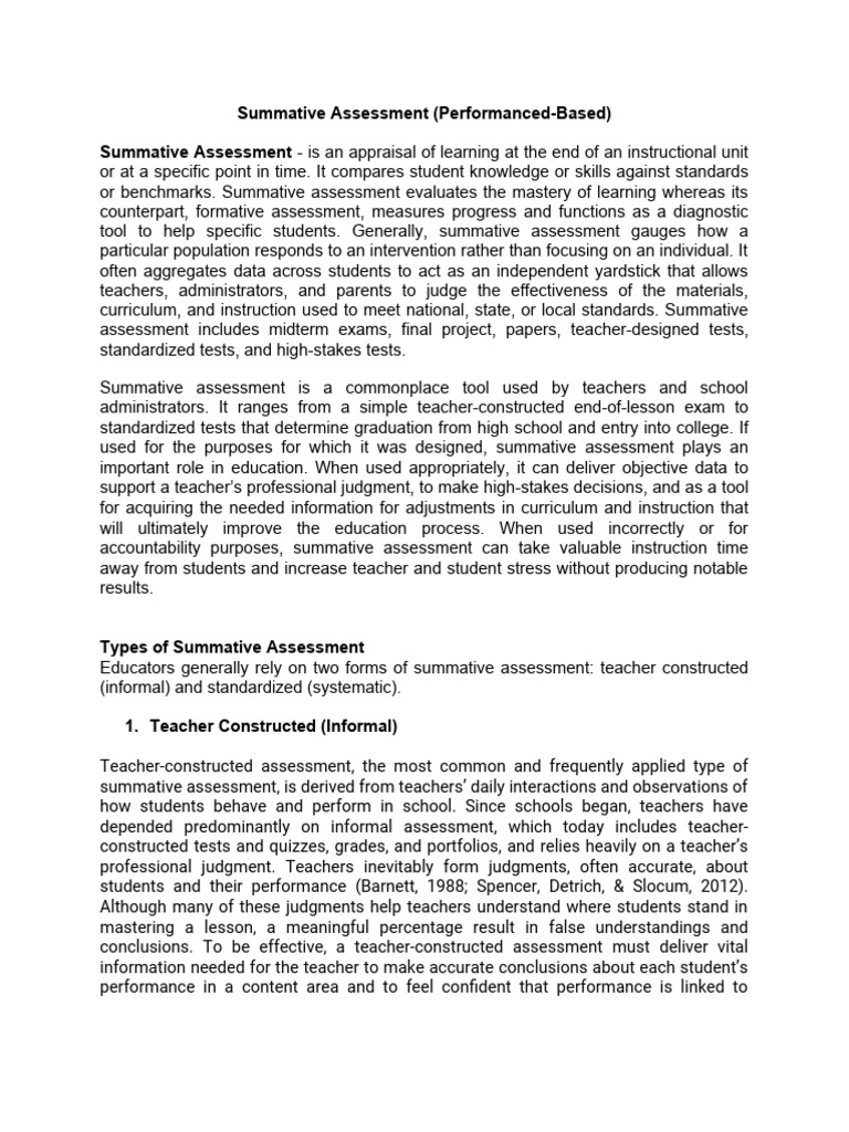 Summative Assessment: Key Insights for Educators | PDF | Educational ...