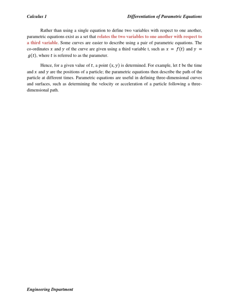 4.1 Parametric Equations | PDF | Equations | Variable (Mathematics)