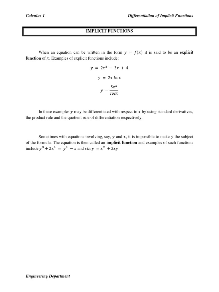 5.1 Implicit Functions | PDF