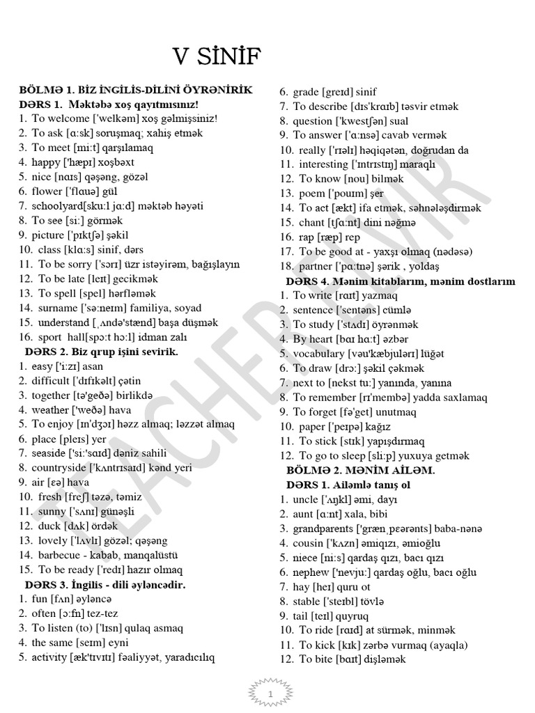 V Sinif | PDF