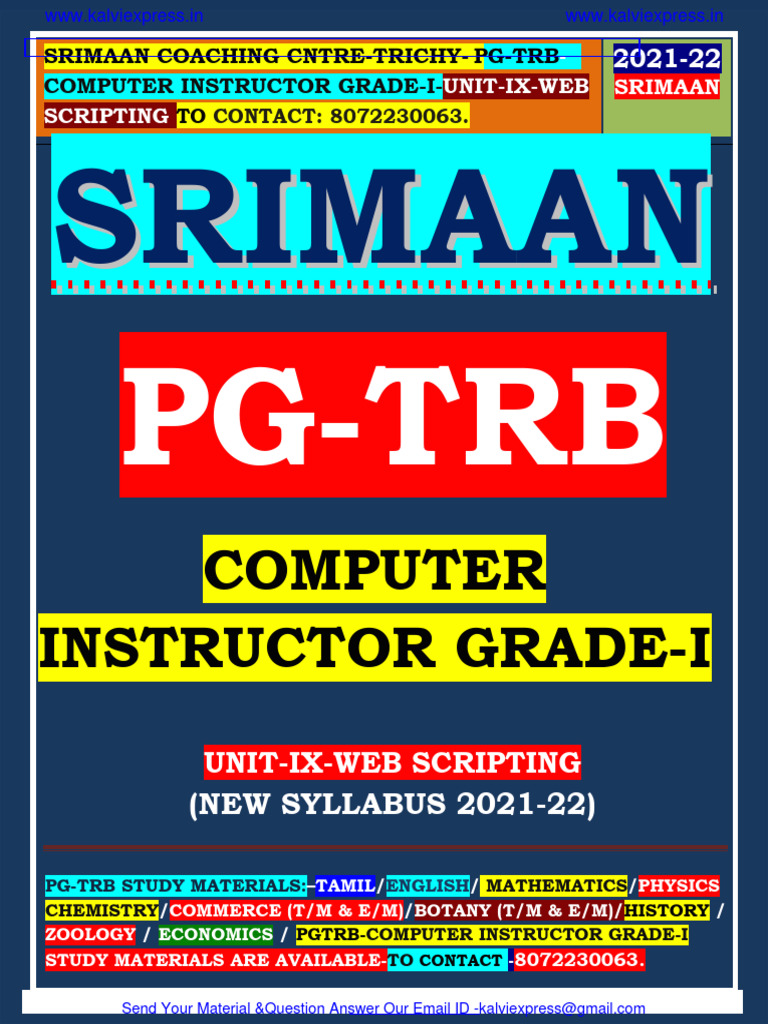 PG TRB Computer Instructor Grade I Unit 9 Web Scripting Multimedia Study Material2021 2022 ...