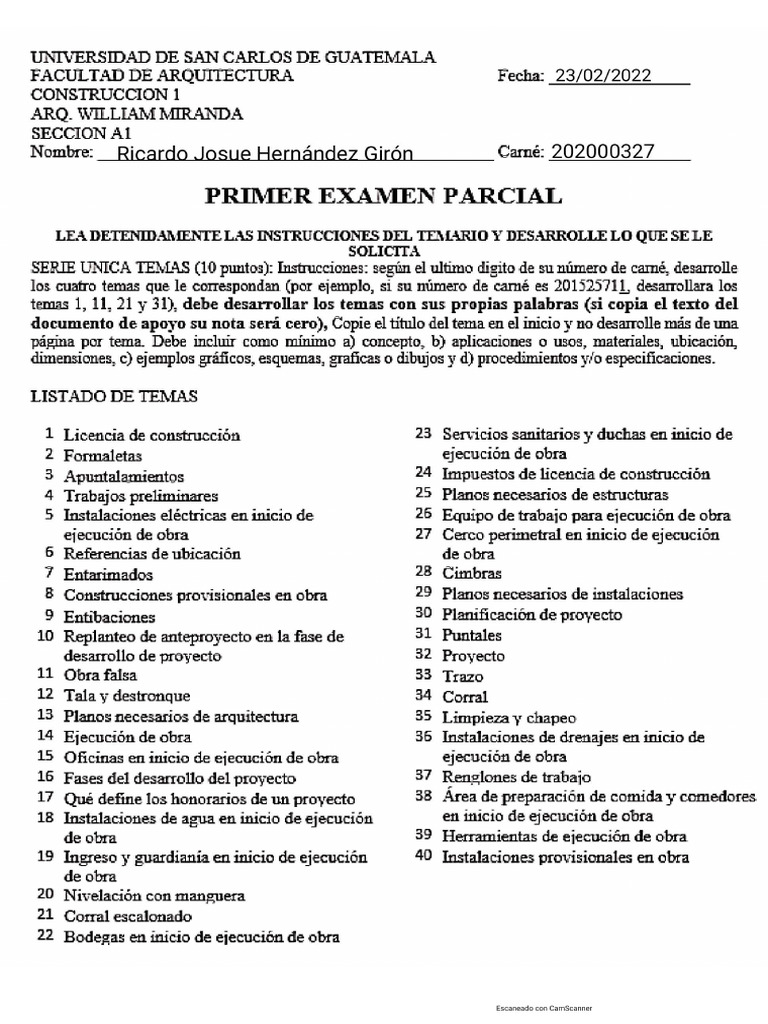 Primer Examen Parcial | PDF