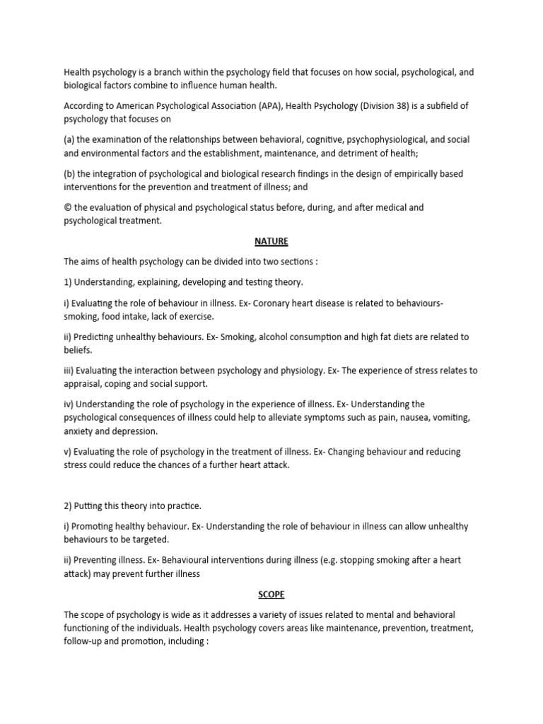 Health Psychology (Nature, Scope) | PDF | Psychology | Behavior