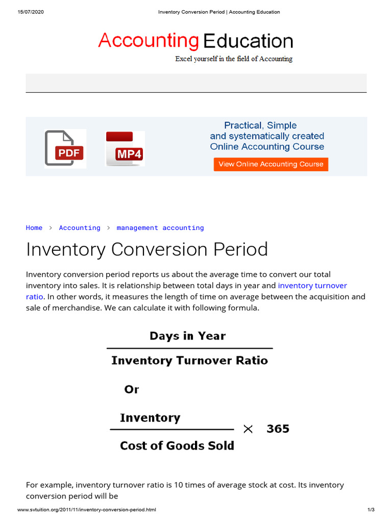 Inventory Conversion Period - Accounting Educatio | PDF | Business ...