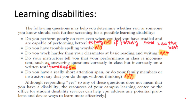 Learning Disabilities Test | PDF