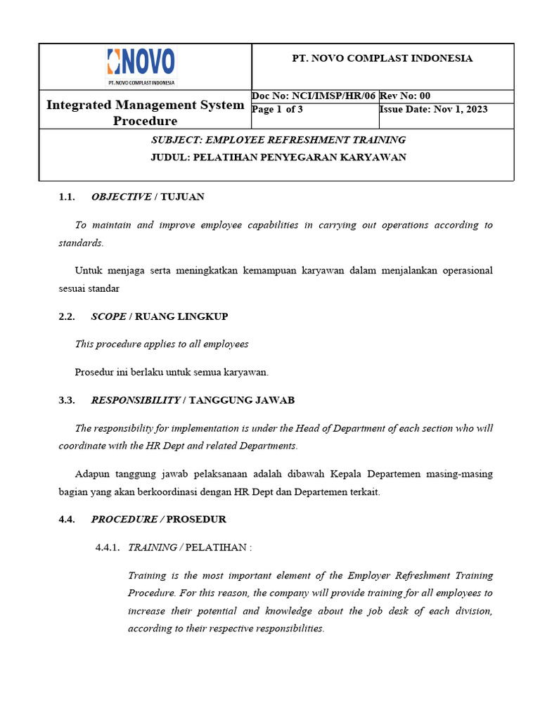 Employee Refreshment Training Procedure | PDF | Business