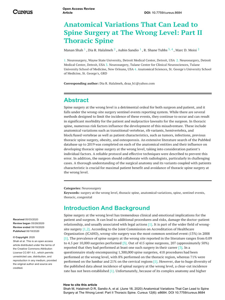Anatomical Variations That Can Lead To Spine Surgery at The Wrong Level ...