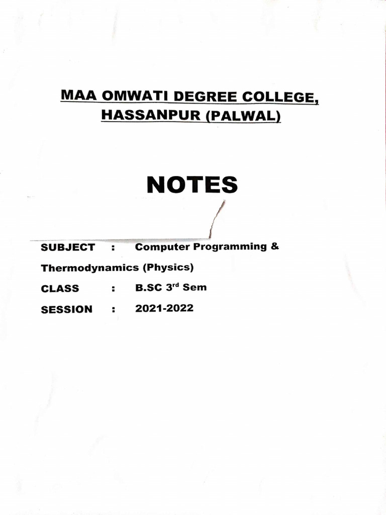 BSC 3rd Sem Computer Programming Thermodynamics Physics | PDF