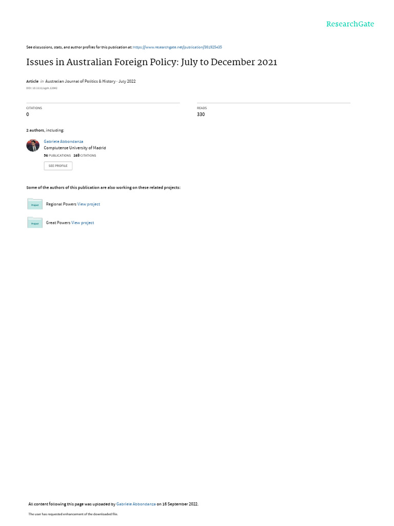 Issues in Australian Foreign Policy: July To December 2021 | PDF ...