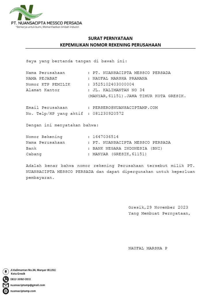 Surat Keterangan Rekening Bank Terbaru | PDF