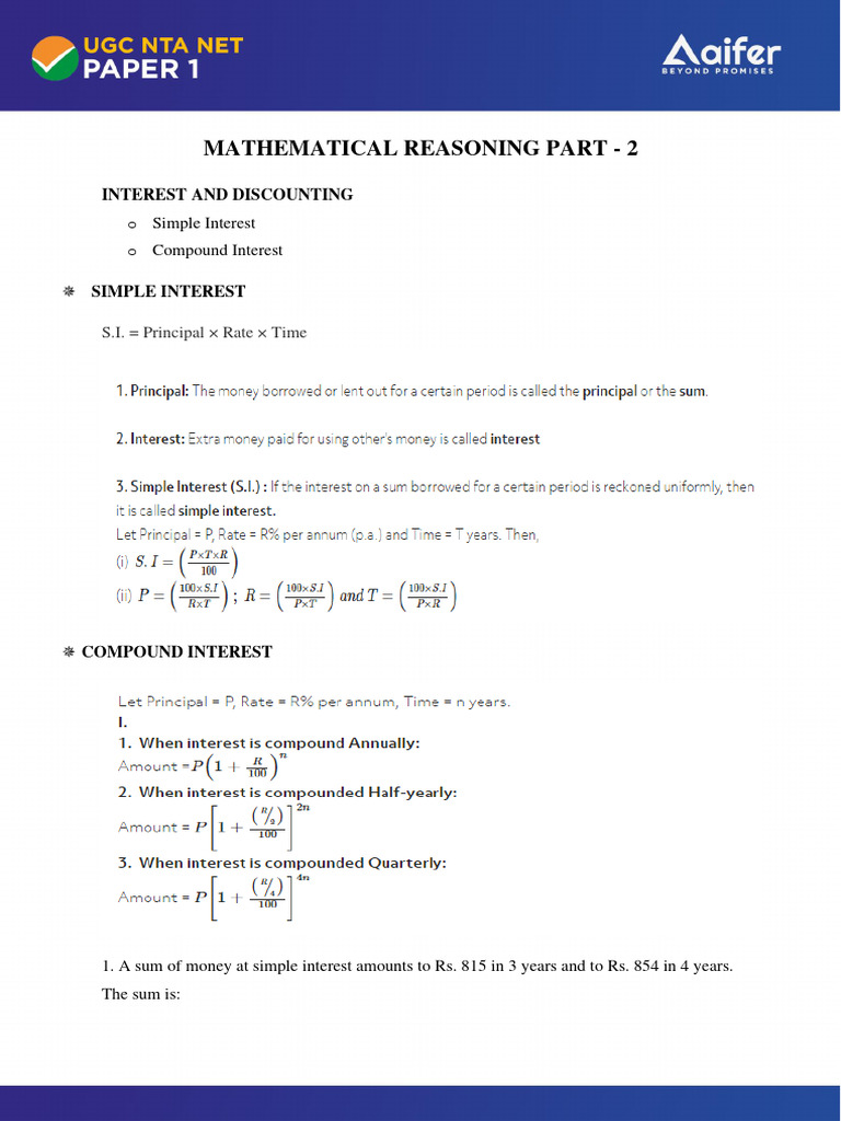 MATHEMATICAL REASONING PART 2 MATERIAL | PDF | Prices | Interest
