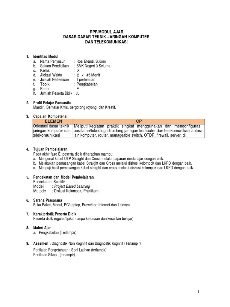 RPP Modul Ajar Contoh Instalasi Lan Modul Ajar | PDF | Seni | Komputer