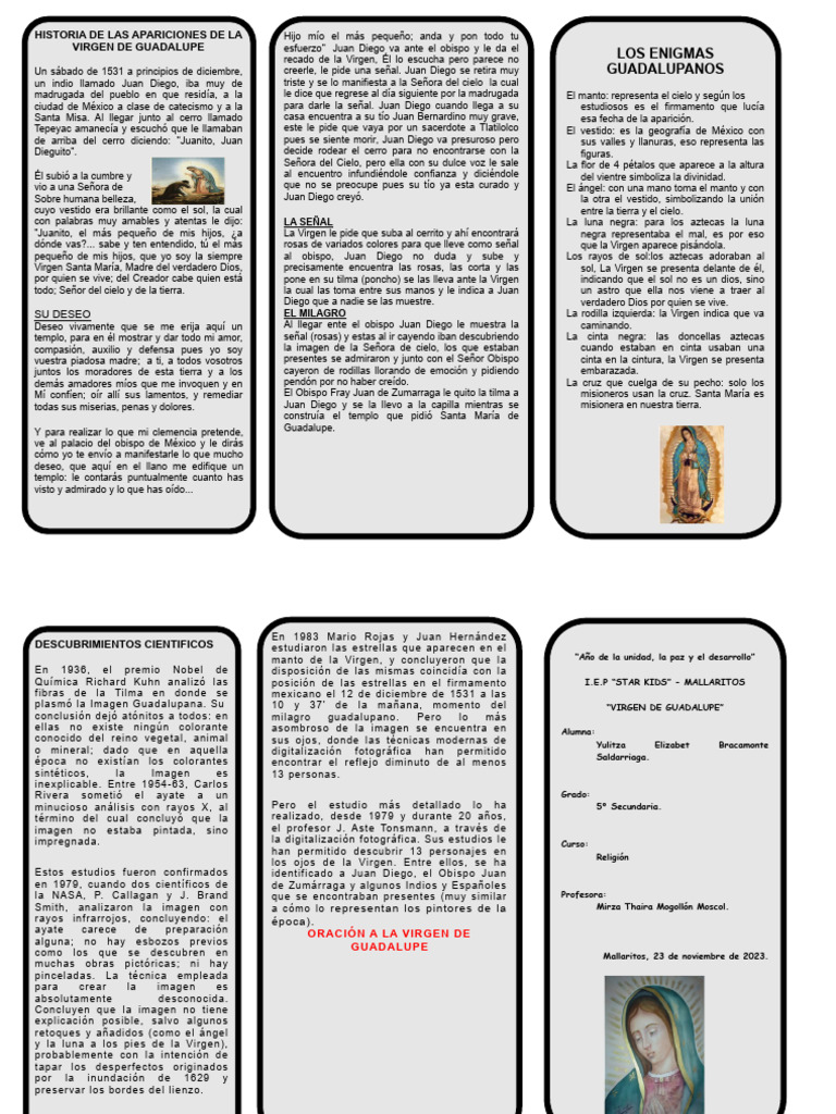 Triptico Virgen de Guadalupe | PDF