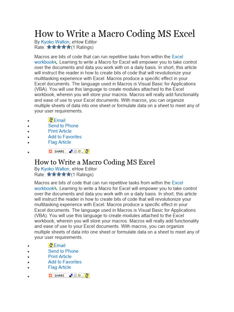 writing a macro | PDF | Microsoft Excel | Visual Basic For Applications