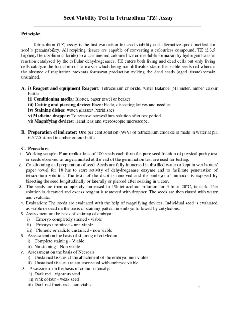 Seed Viability Test | PDF | Seed | Staining