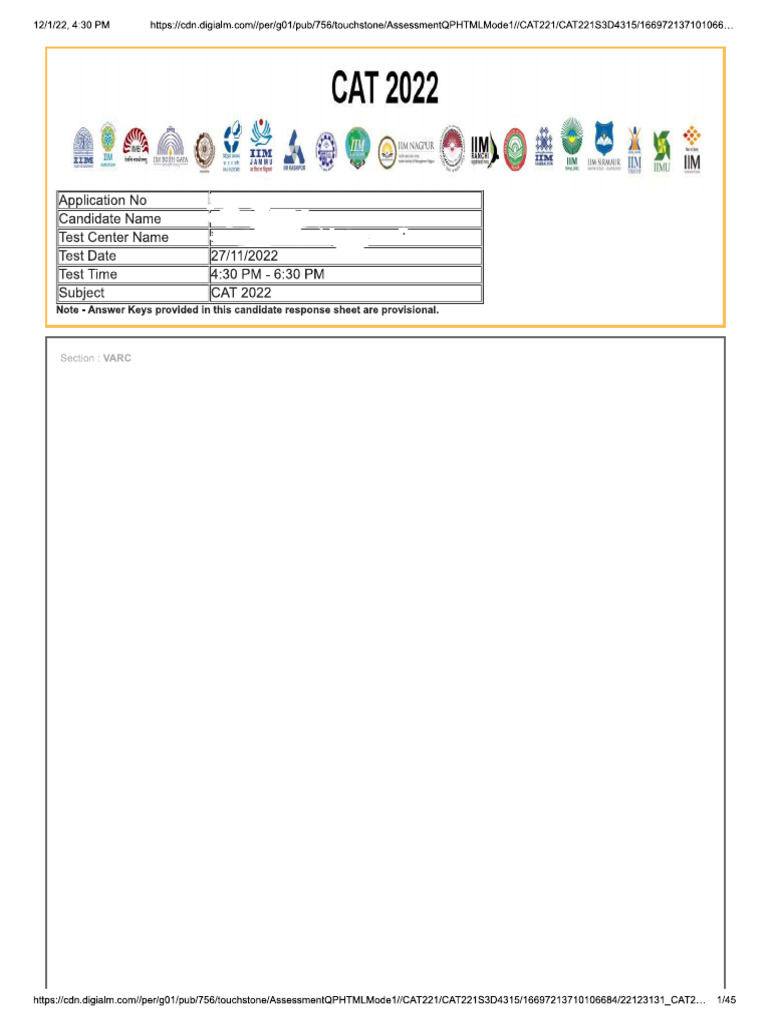 CAT 2022 Slot 3 Question Paper With Solutions | PDF