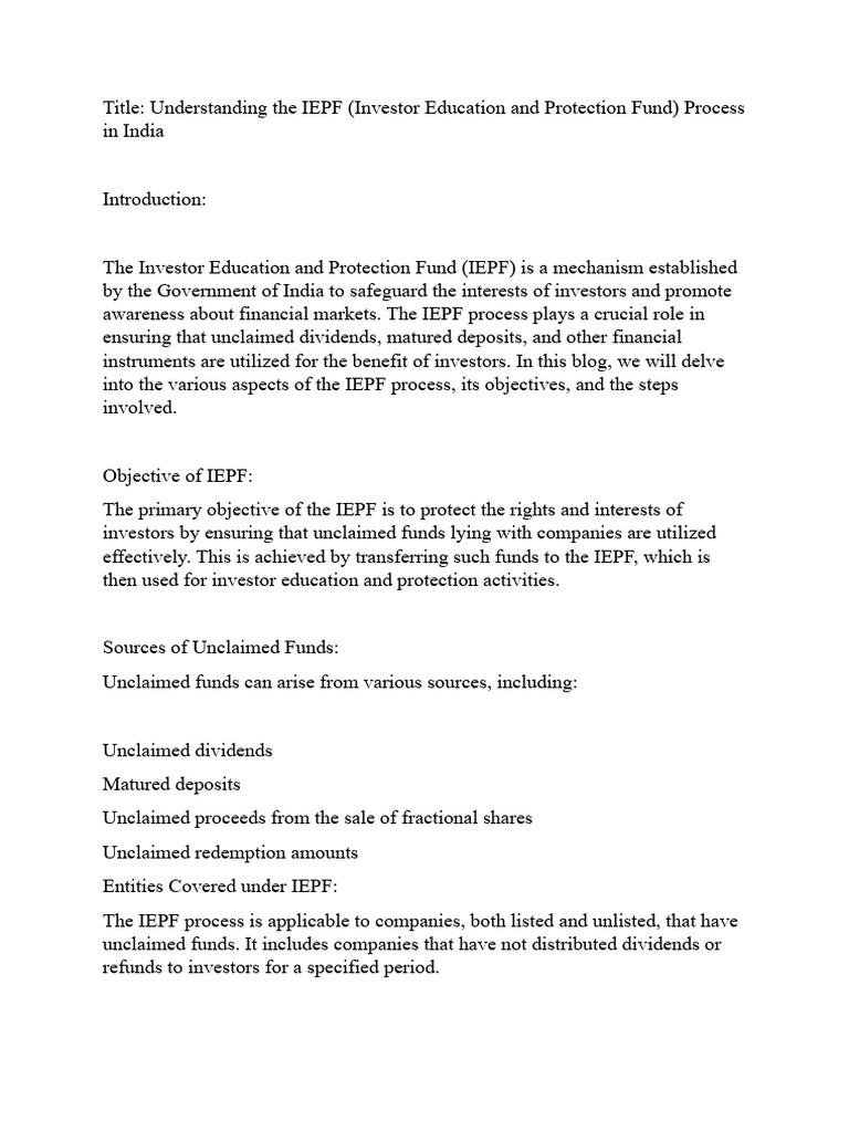 IEPF Process: Safeguarding Investor Interests | PDF | Investor | Regulatory Compliance