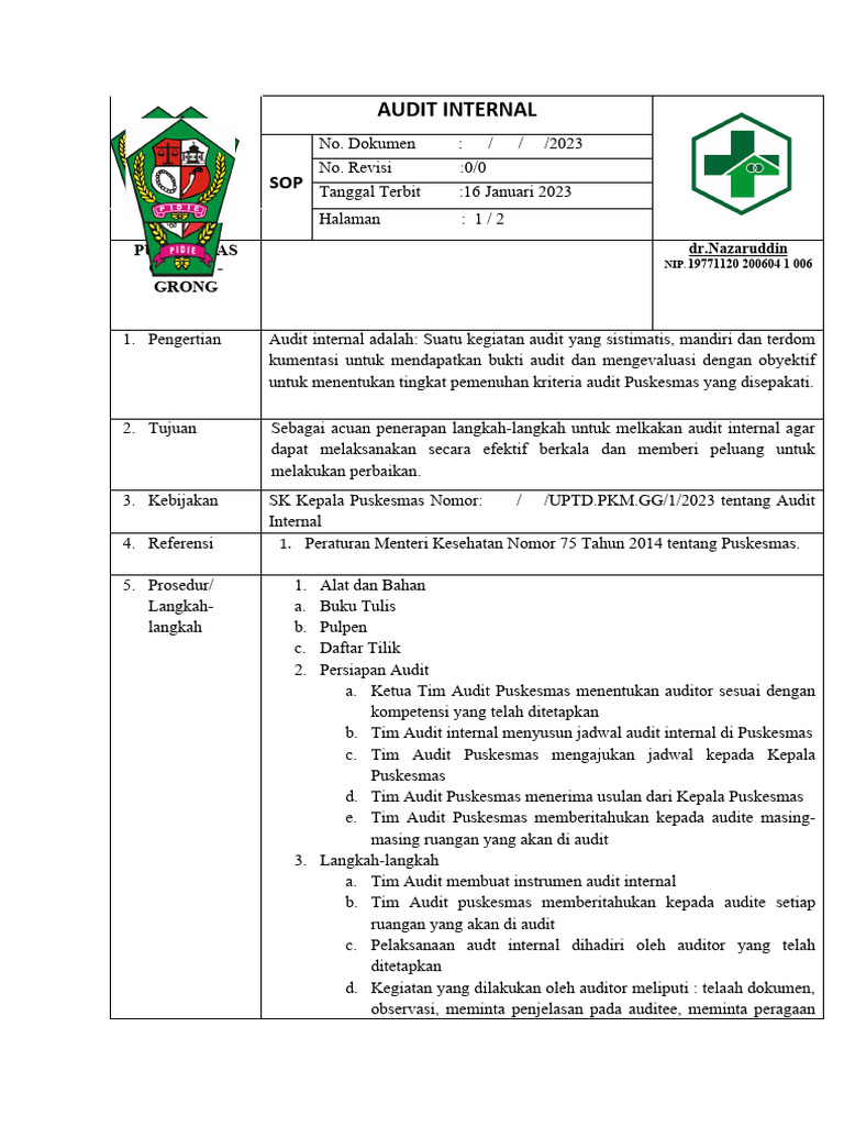 Sop Audit Internal - 2023 | PDF