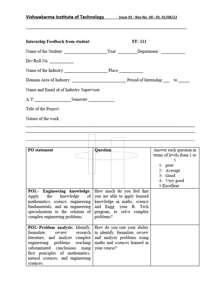 Students Feedback FF - 111 | PDF | Engineering | Cognition