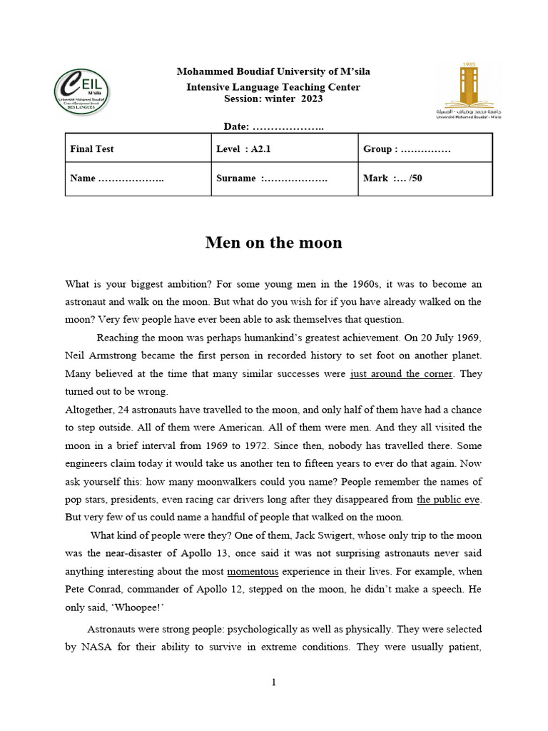 Written Test(3) | PDF | Astronauts | Apollo 11