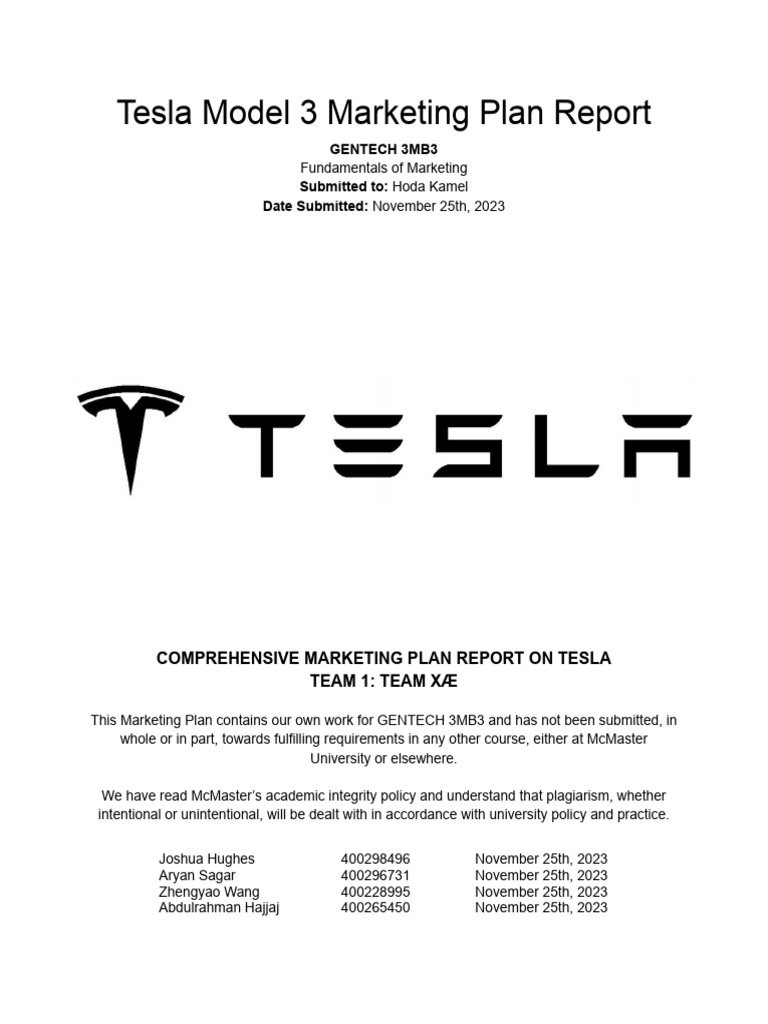 Tesla Model 3 Marketing Strategy Report | PDF | General Motors | Industries