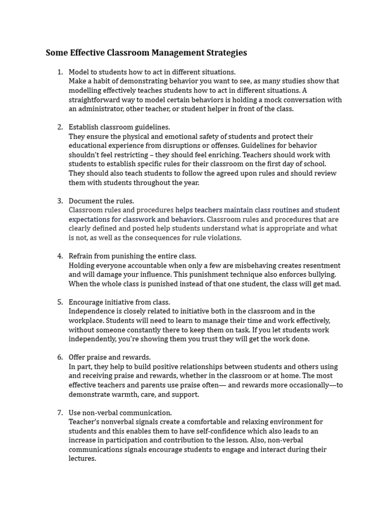 Some Effective Classroom Management Strategies | PDF | Classroom ... Some Effective Classroom Management Strategies | PDF | Classroom ...