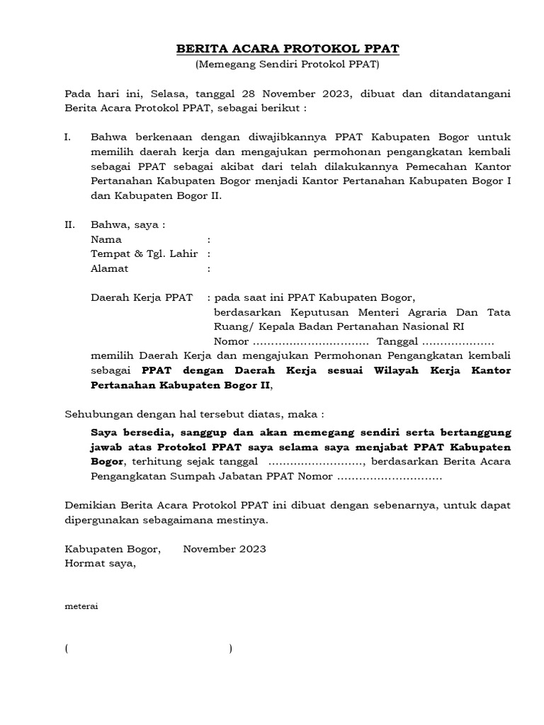 Berita Acara Memegang Sendiri Protokol PPAT) (Ok) | PDF