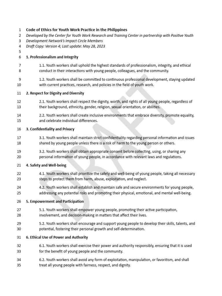 Code of Ethics For Youth Work Practice | PDF | Empowerment ...