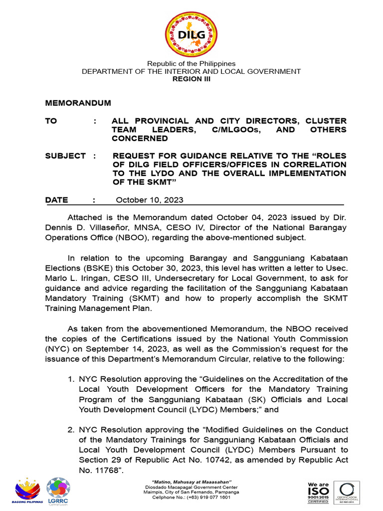 r03-Lgcdd-2023-10!11!002 - Memorandum Re Request for Guidance Relative to the “Roles of Dilg ...