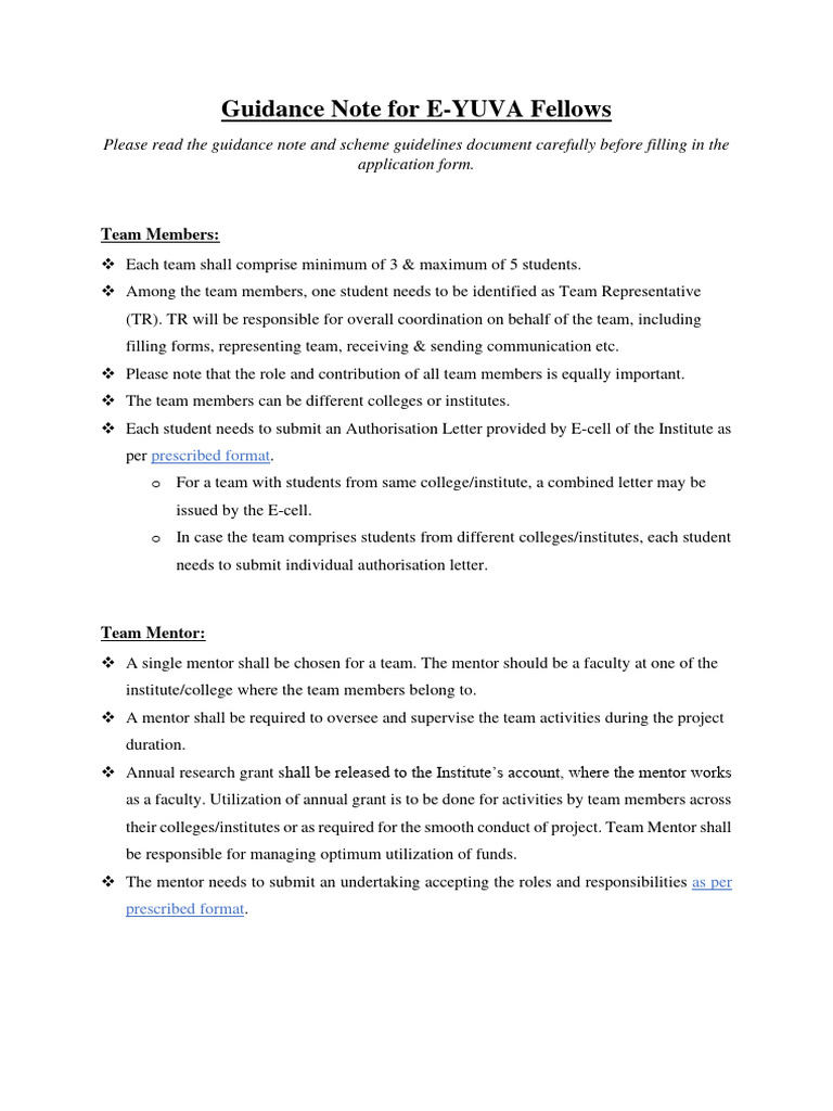 Guidance Note_EYUVA Fellows | PDF