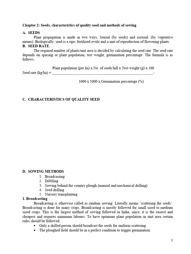 Lec11 Seeds - Seed Rate - Sowing Methods - Germination - Crop Stand ...