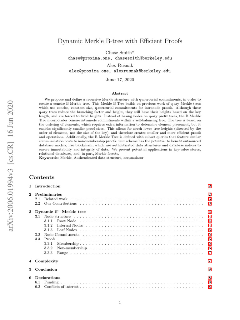 Nhom 2-Dynamic Merkle B-Tree With Efficient Proofs | PDF | Data Management | Computing