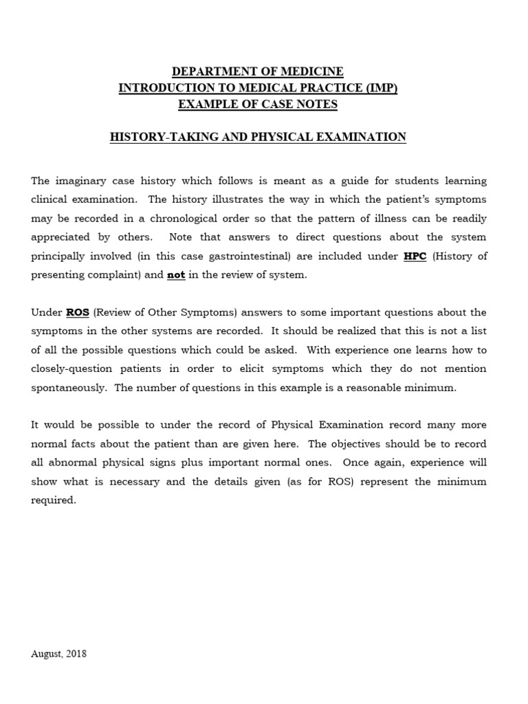 History Taking Template for Students | PDF | Diseases And Disorders ...