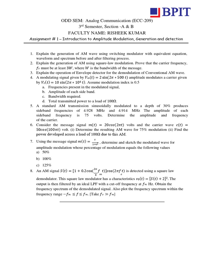 Assignment#1 - AM Generation and Detection | PDF