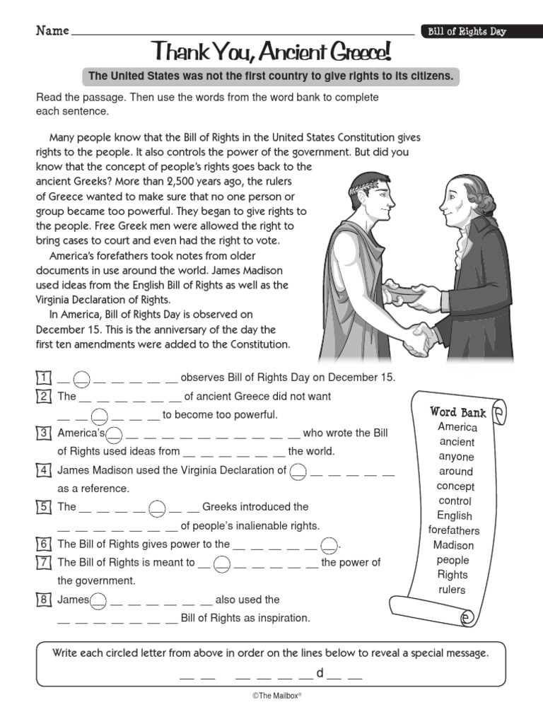 Social Studies Worksheet Bill of Rights Day | PDF | United States Bill ...