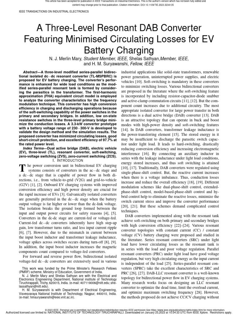 A Three-Level Resonant DAB Converter Featuring Minimised Circulating ...