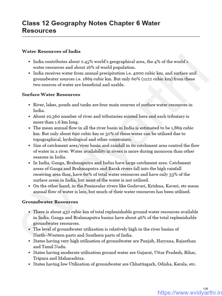 Notes Chapter 6 Water Resources | PDF | Groundwater | Water