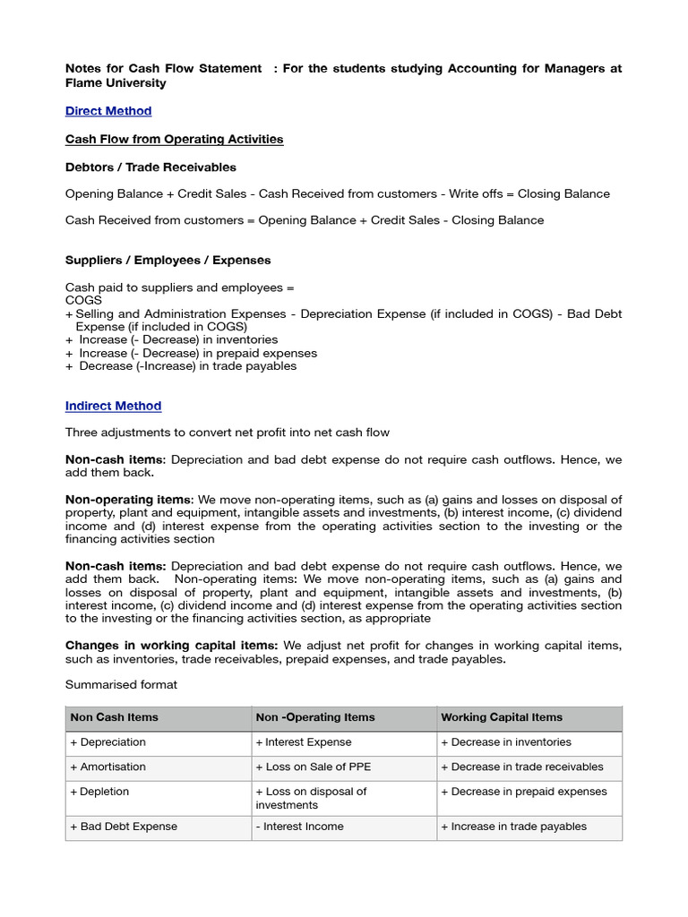 Notes - Cash Flow Statement and Problems | PDF | Cash Flow Statement ...