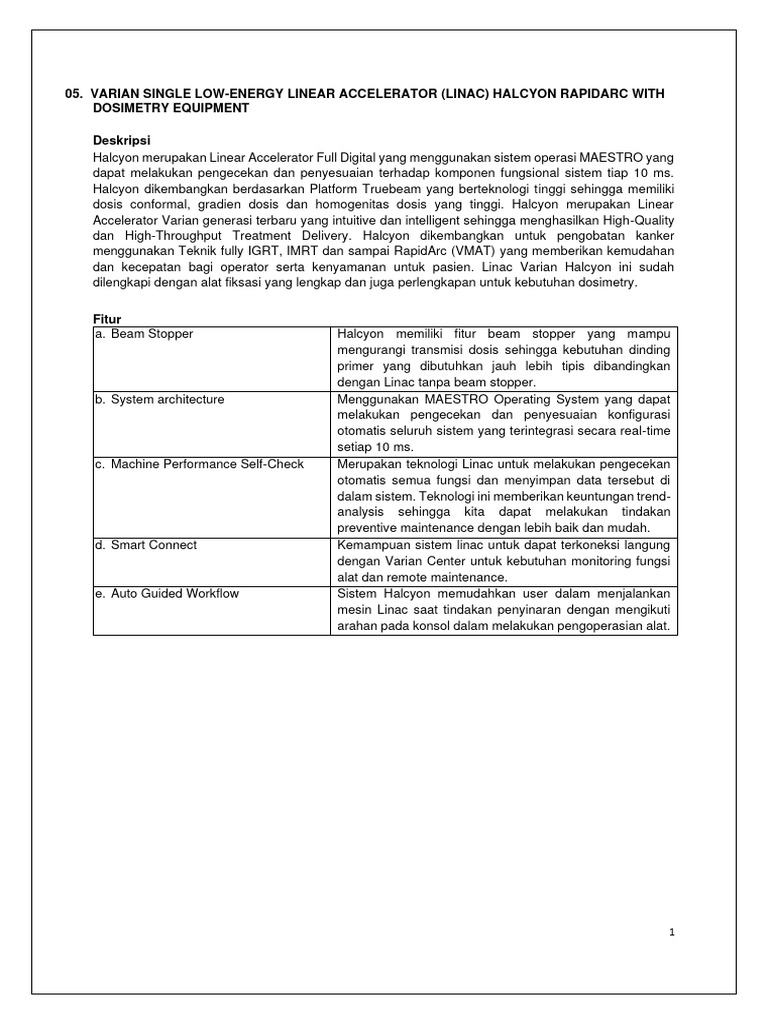 Spesifikasi Linac Halcyon untuk Radioterapi | PDF