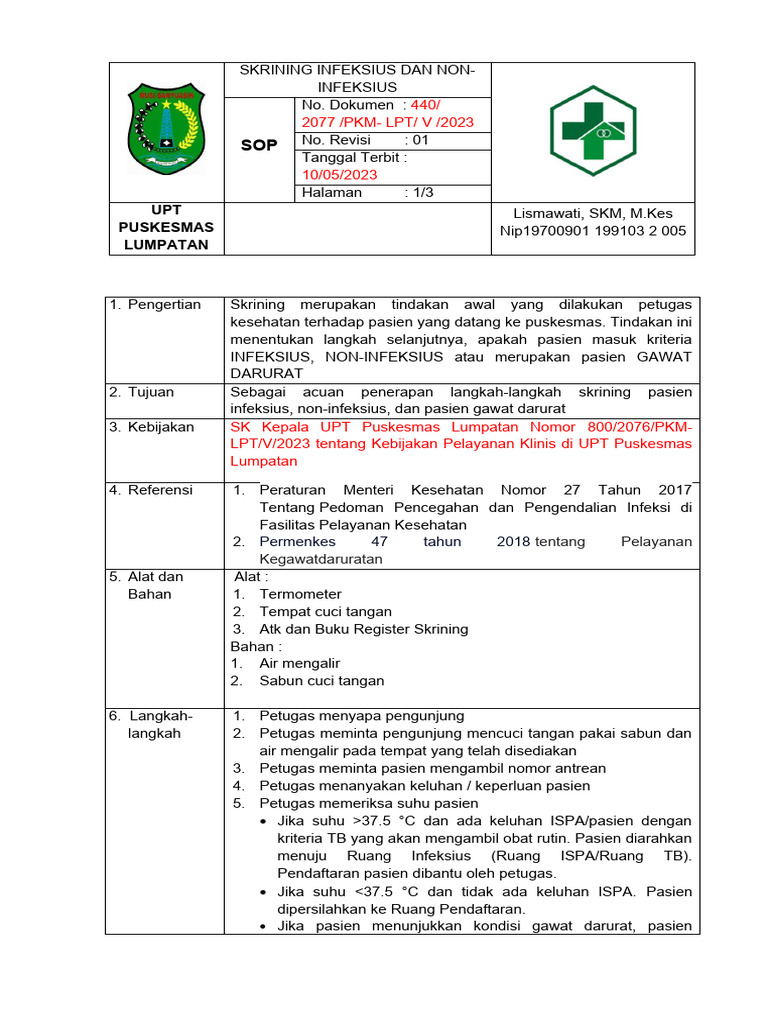 SOP Skrining 2023 | PDF | Sains & Matematika