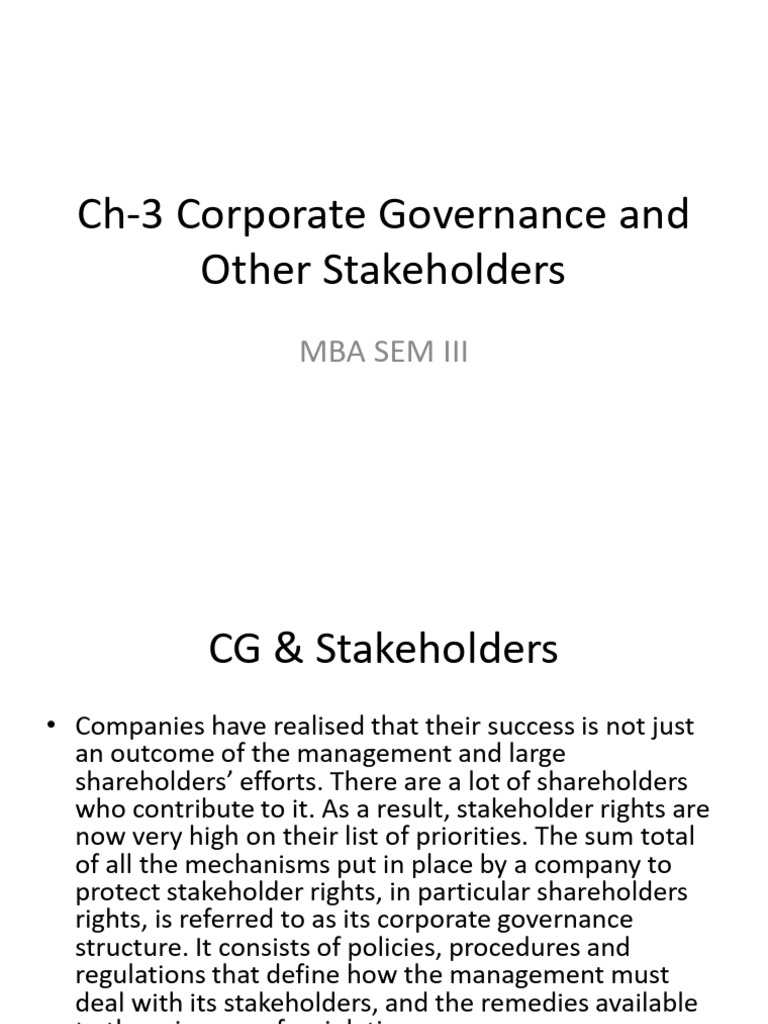 Corporate Governance and Stakeholder Rights | PDF