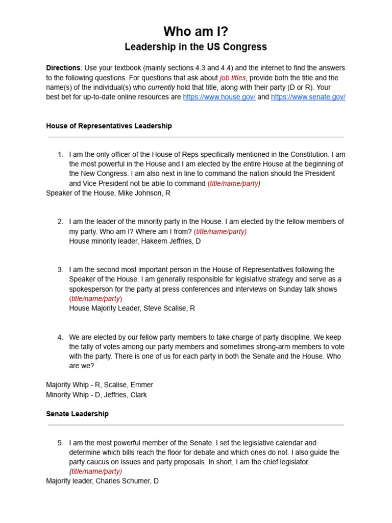 Who Am I | PDF | United States Senate | Party Leaders Of The United ...