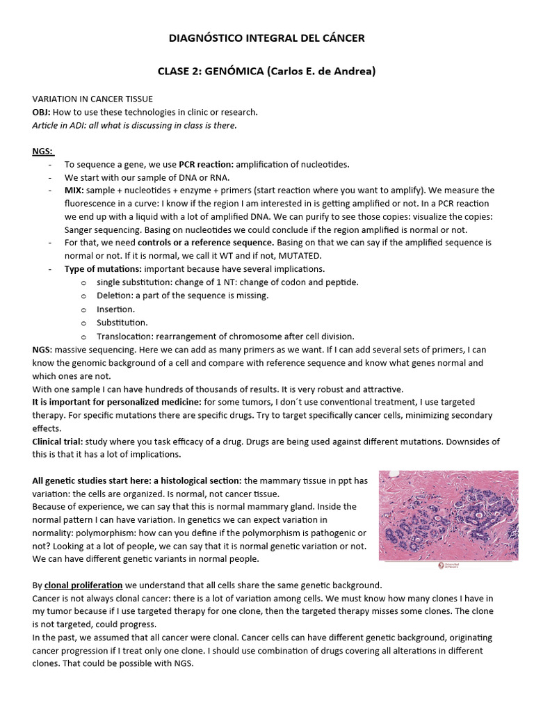 Diagnóstico Integral Del Cáncer Clases 2-3 | PDF | Dna Sequencing | Cancer