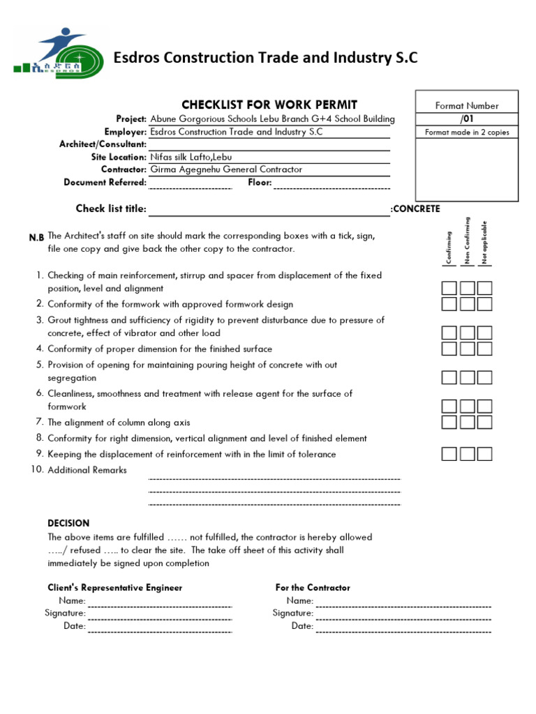 CONCRETE Check Lists For Construction Work | Download Free PDF | Concrete | Civil Engineering