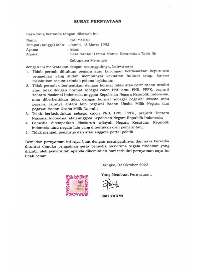 E-Materai Pernyataan Emi | PDF
