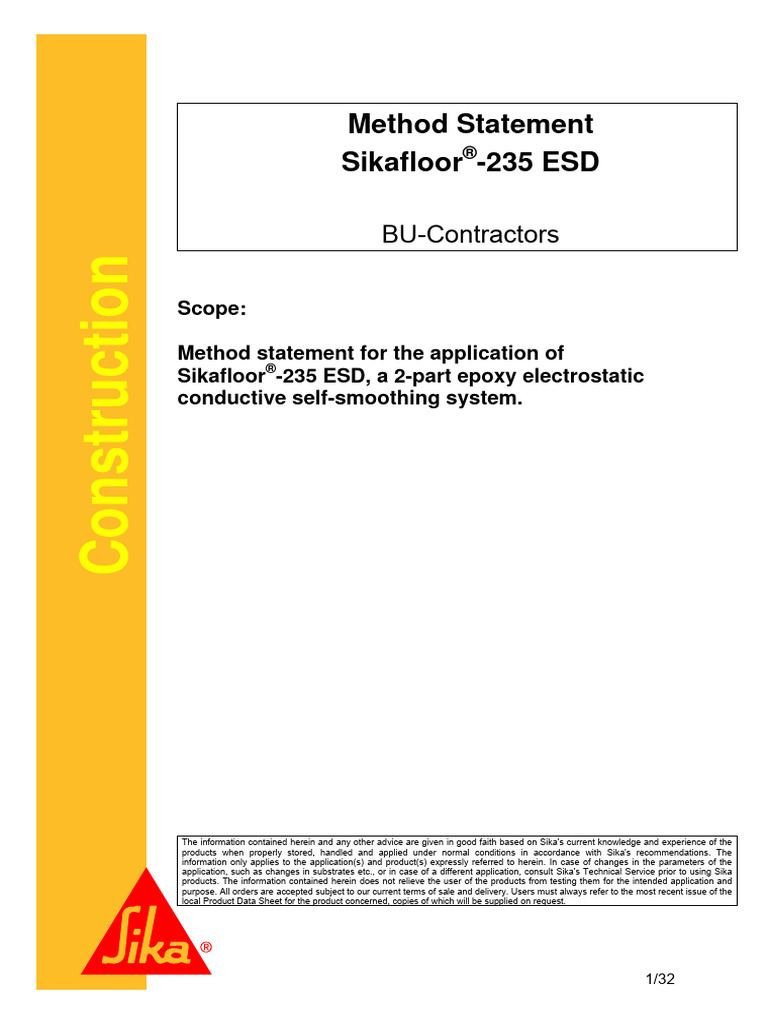 3 Sikafloor 235 ESD Method Statement | PDF | Screw | Electrostatic Discharge