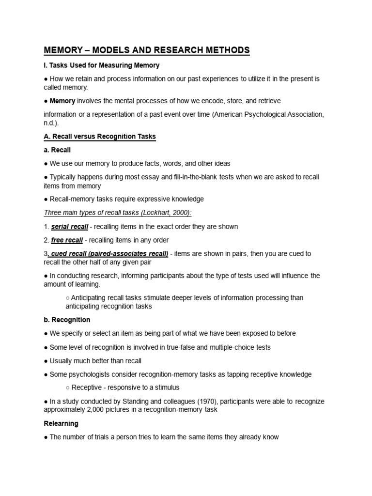 CP#4 Memory | Download Free PDF | Recall (Memory) | Memory